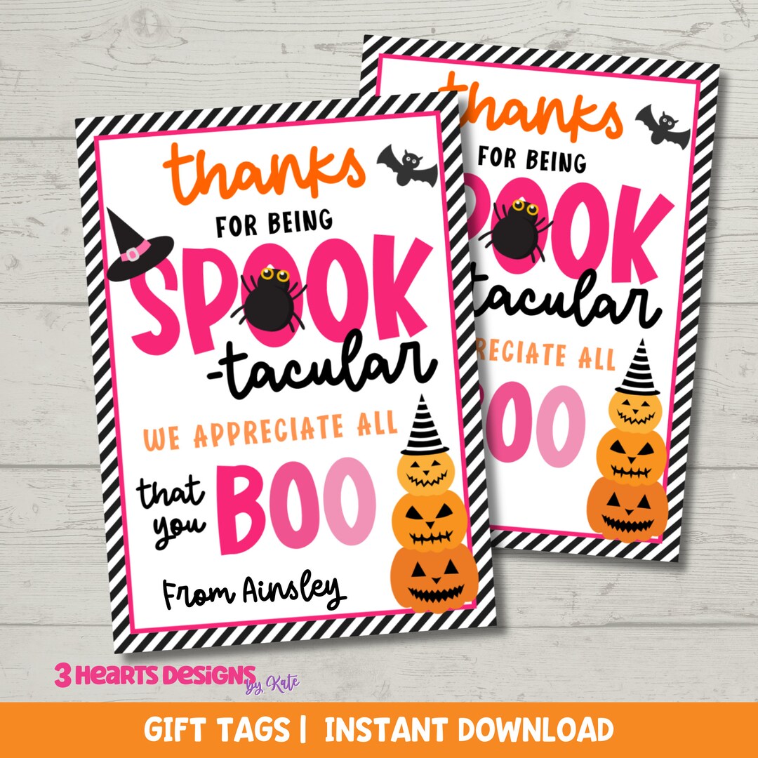 Printable Spooktacular Pink Halloween Gift Tags for Appreciation ...