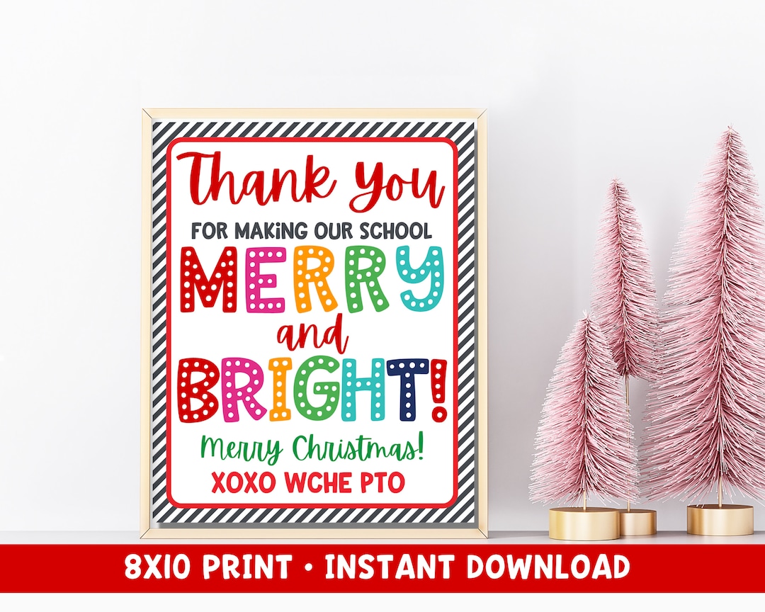 Teacher Appreciation Sign Printable | Christmas Sign Merry and Bright ...