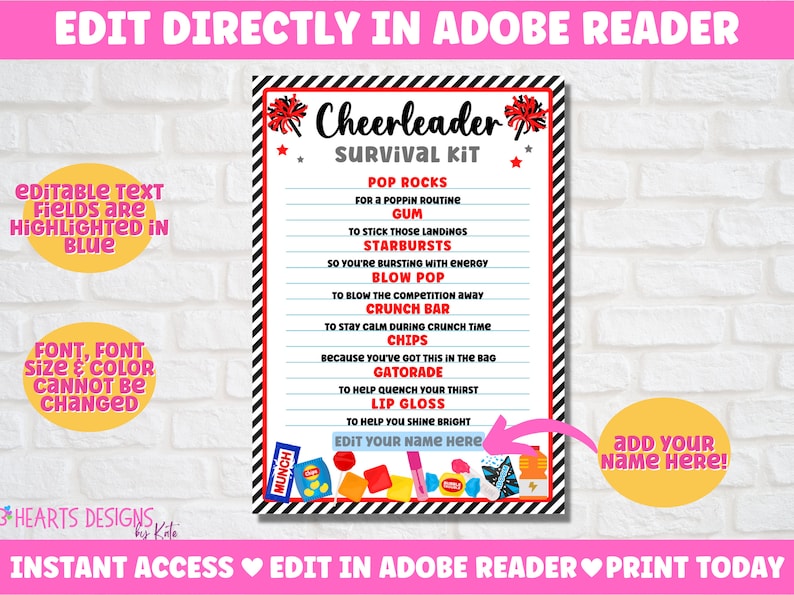 Cheer Survival Kit Printable Cheer Competition Cheer Team - Etsy Australia