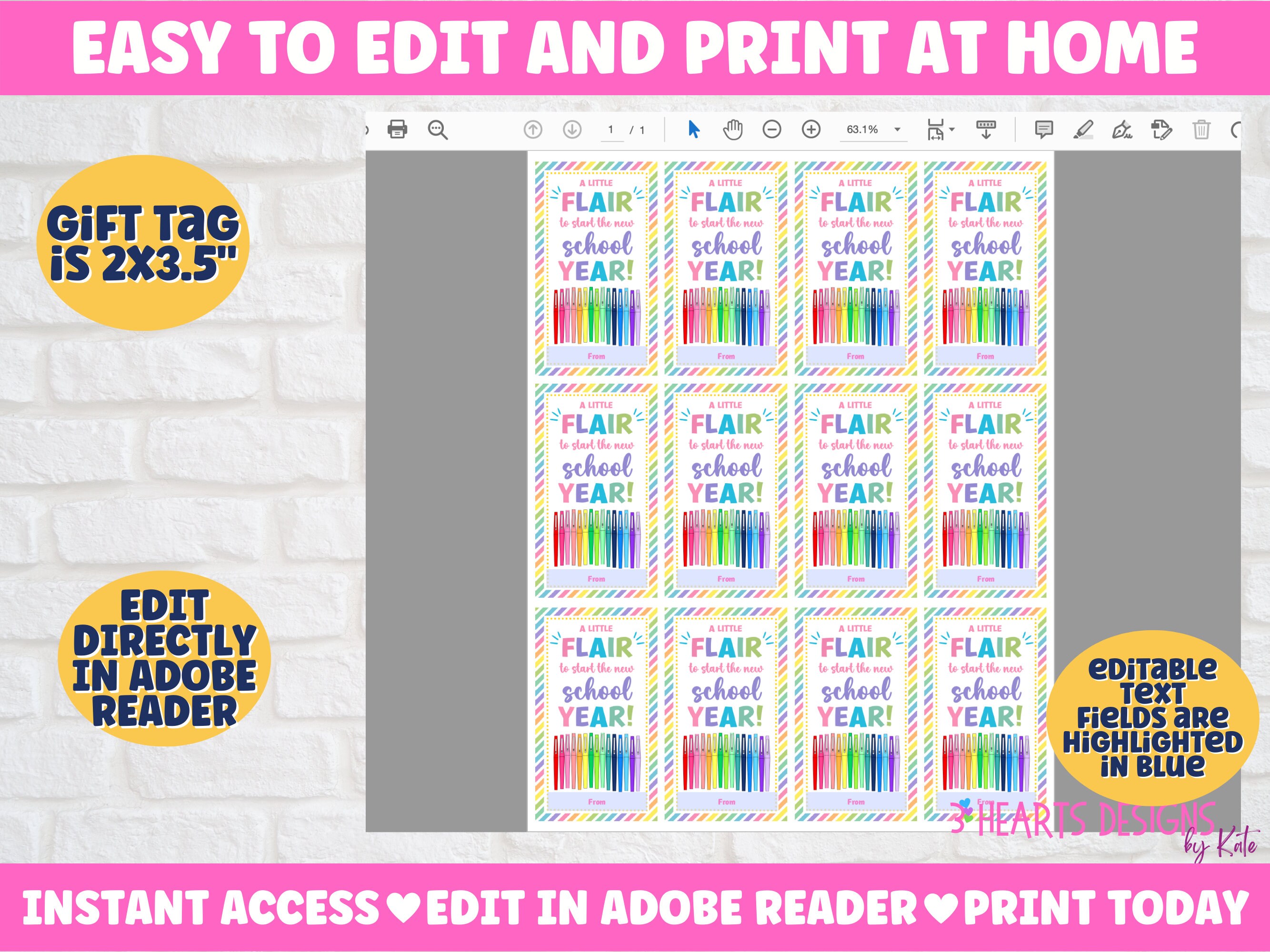 Flair Pen Gift Tag: Back to School Teacher Printable | Instant Download ...
