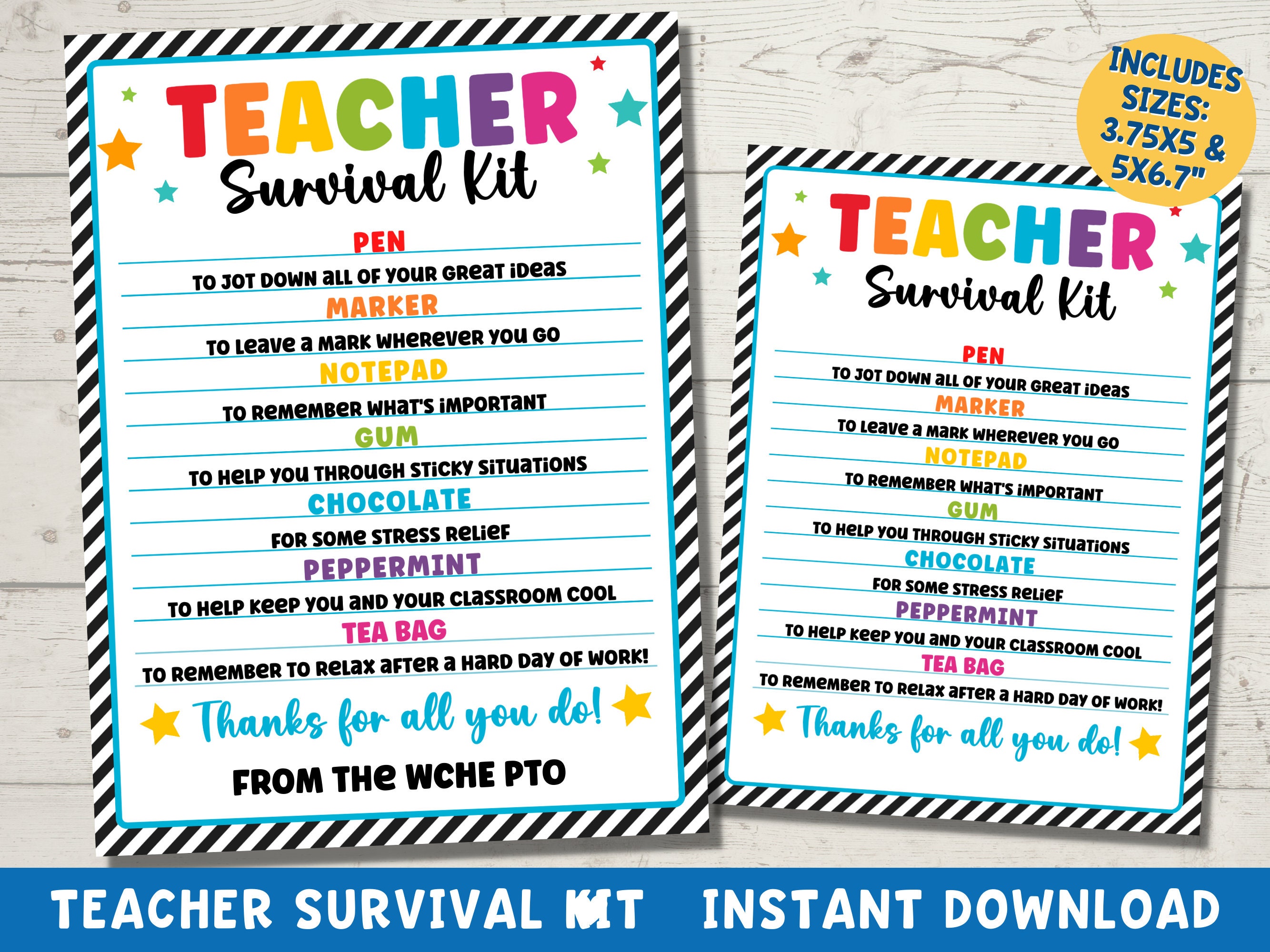 Personalized Teacher Survival Kit Gift Tag: Printable Appreciation ...