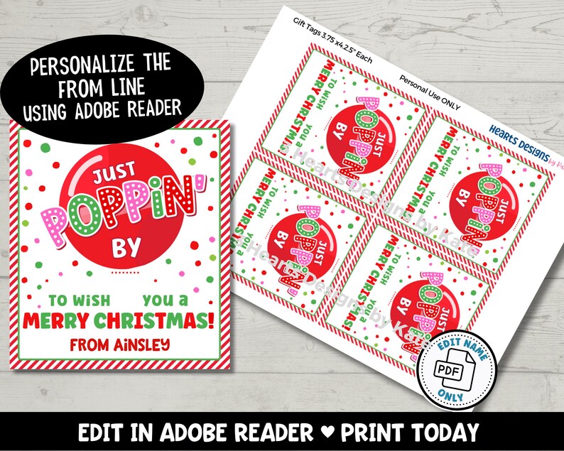 Poppin Christmas Lollipop Tags: Editable Holiday Favors | Instant ...