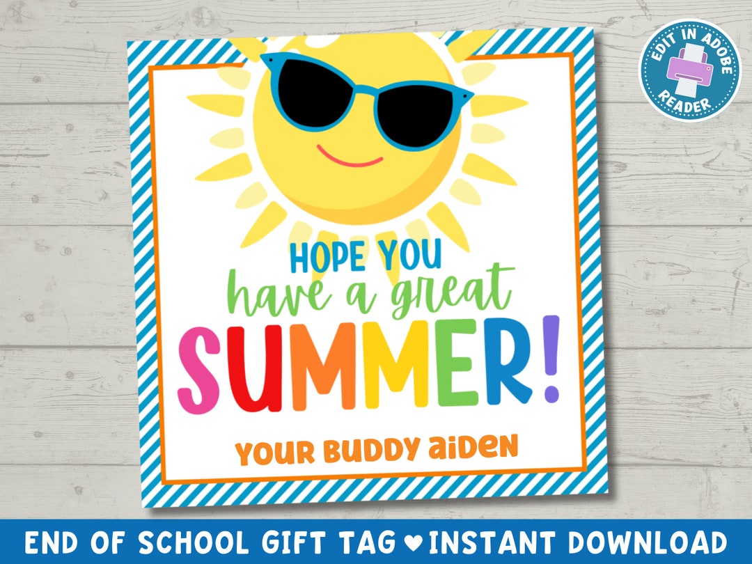 End of School Gift Tag: Editable Summer Printable | Instant Download ...