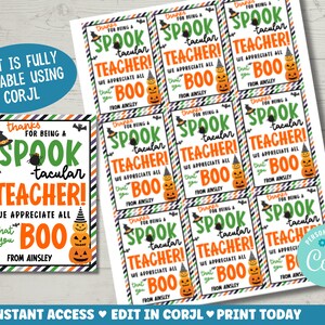 Spooktacular Teacher Halloween Gift Tag Printable Halloween Gift for ...