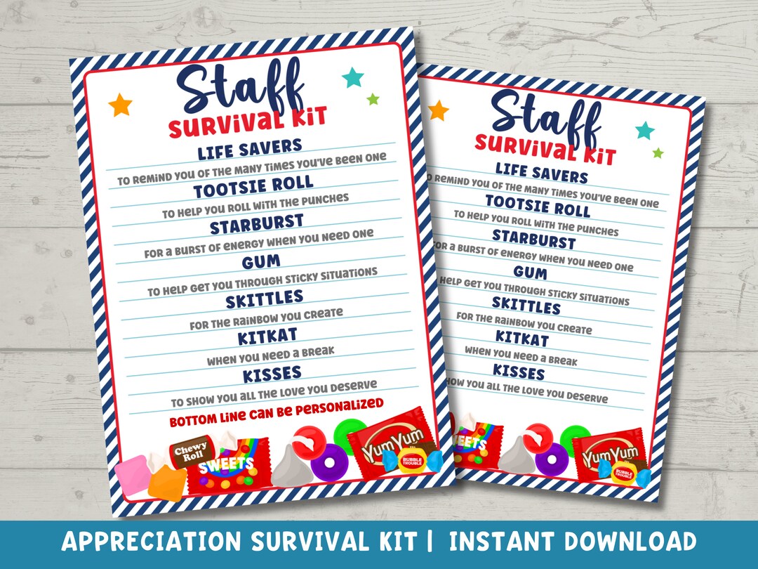 Printable Staff Survival Kit Gift Tag for Employee Appreciation ...