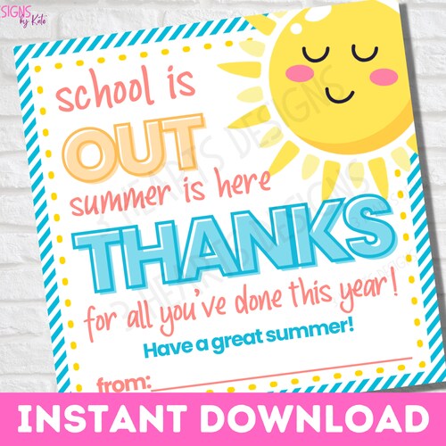 Summer Teacher Appreciation Gift Tag End of School Year Tag - Etsy