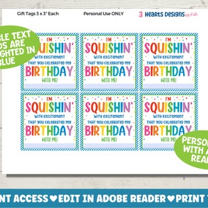 Fun Party Squishy Gift Tag Printable for Kids' Birthday Celebration ...