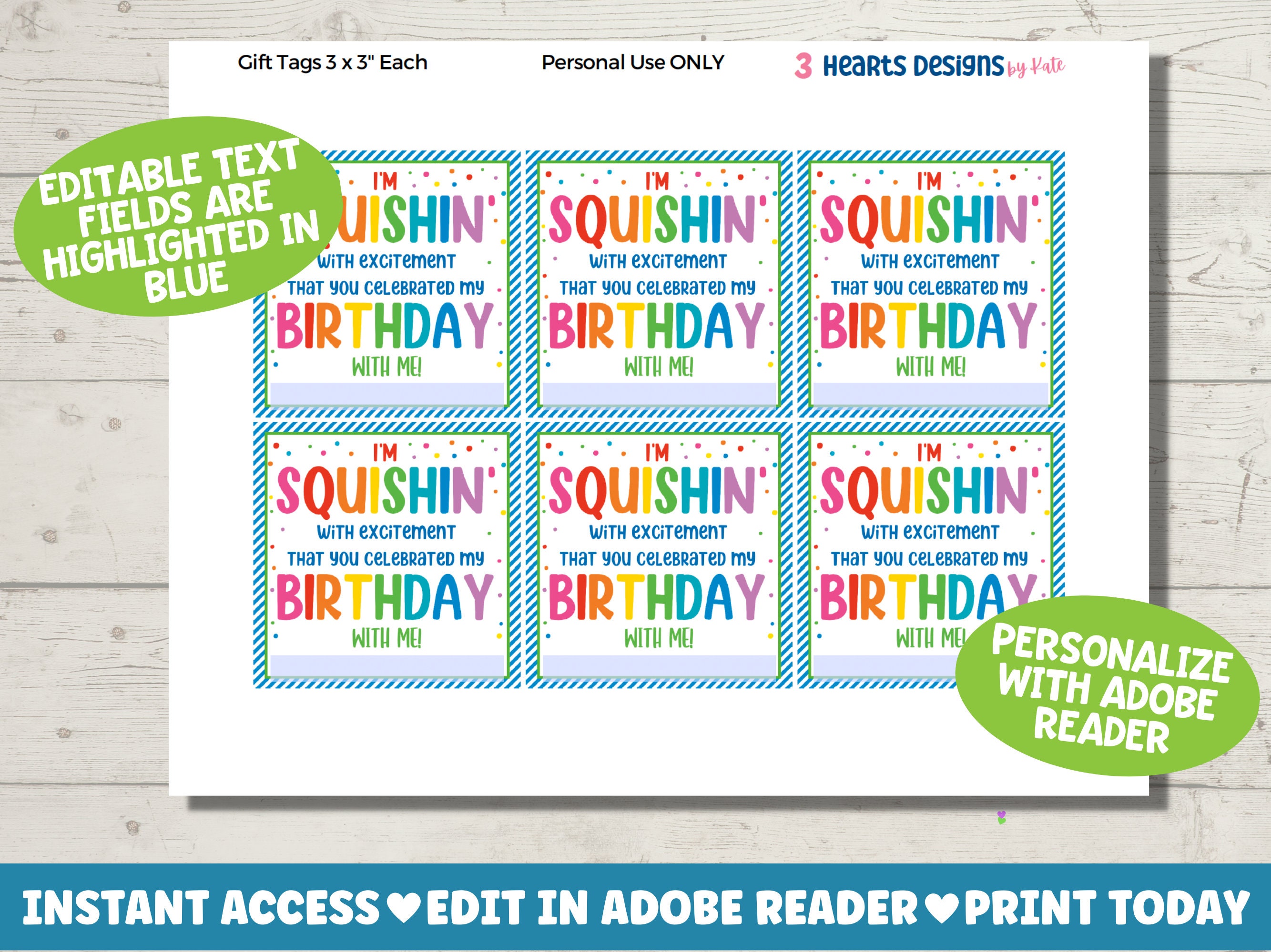 Fun Party Squishy Gift Tag Printable for Kids' Birthday Celebration ...