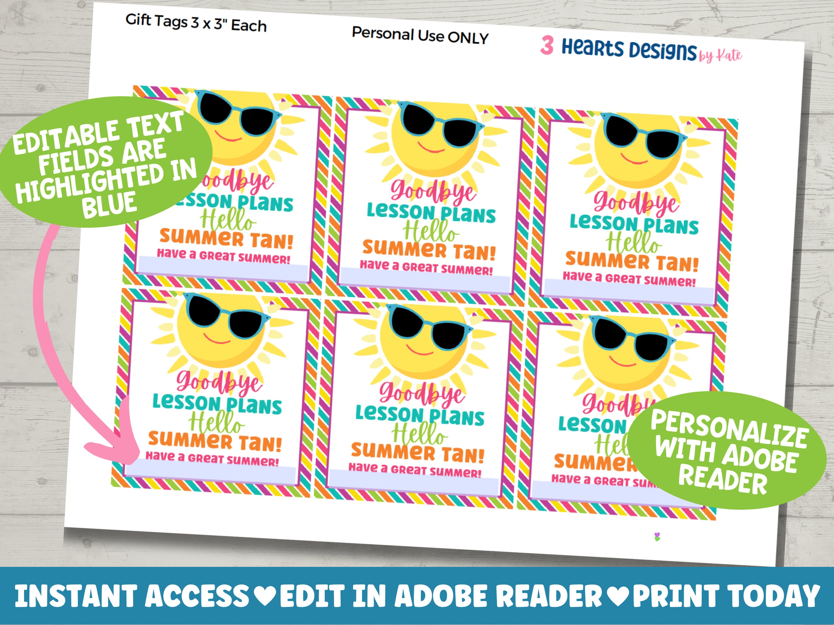 End of Year Teacher Appreciation Gift Tag: Summer Tan, Editable ...