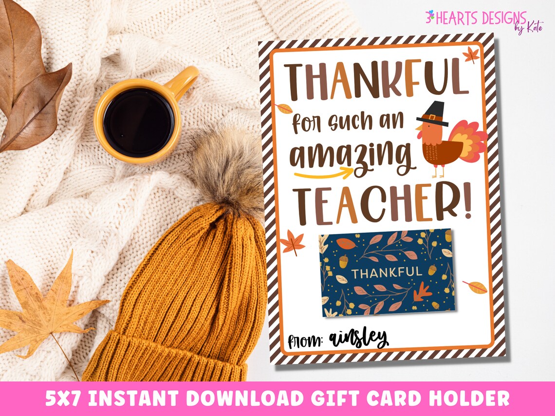 Thanksgiving Teacher Gift Card Holder Printable Fall Teacher - Etsy