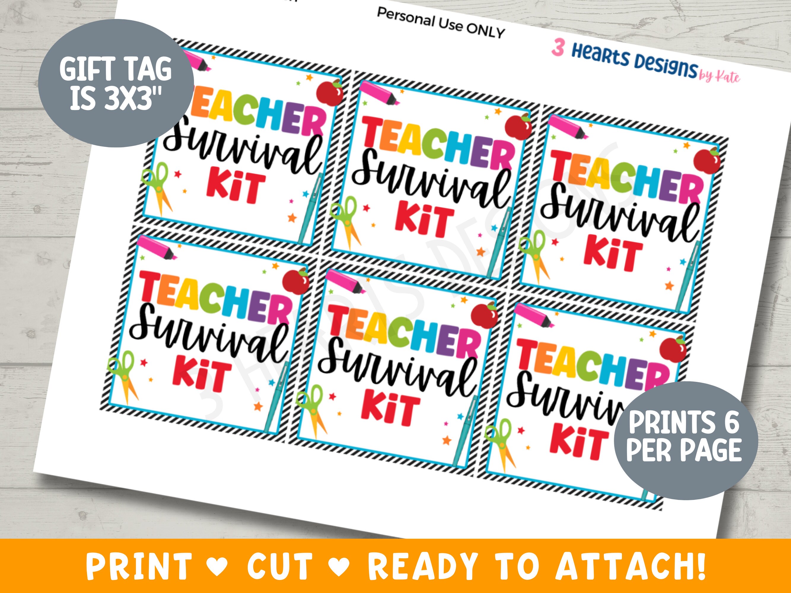 Printable Teacher Survival Kit Tags for First Day and Beyond – Instant ...