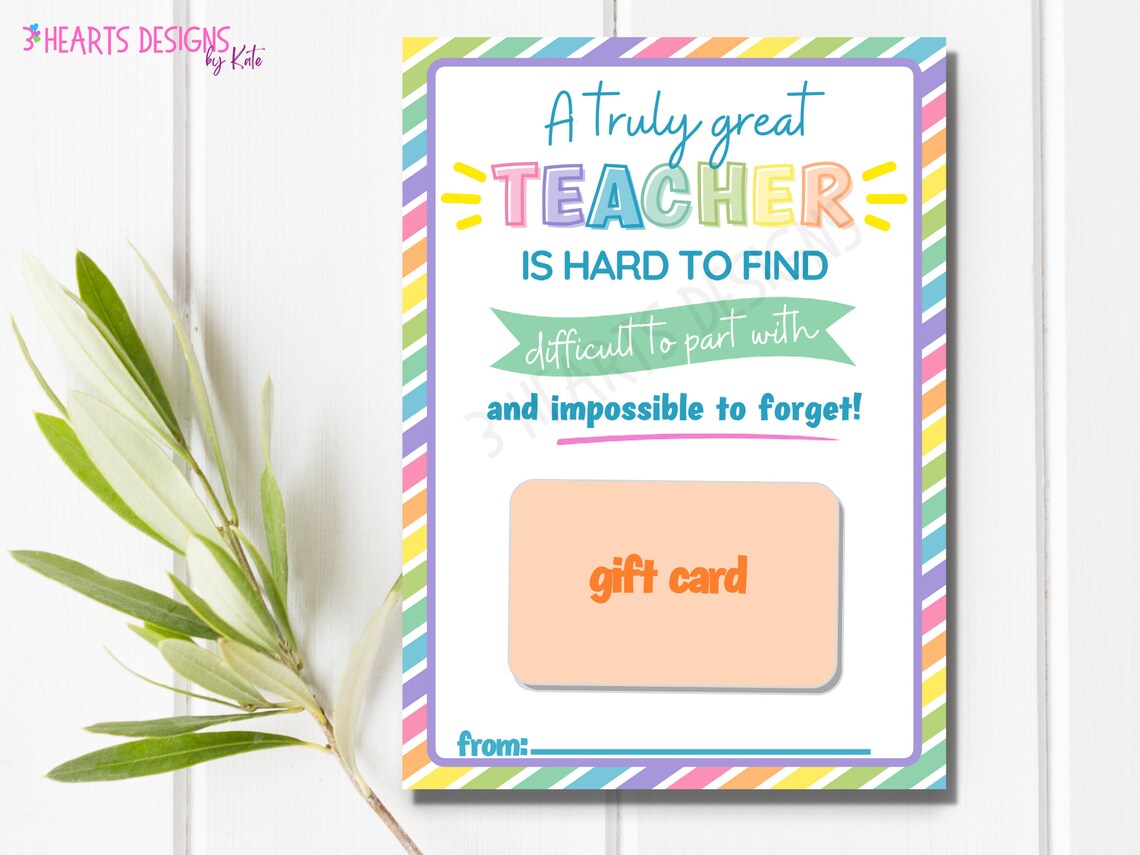 Teacher Appreciation Gift Card Holder Printable Thank You - Etsy
