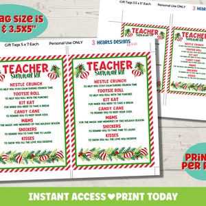Christmas Teacher Survival Kit Tags | School PTO PTA | Instant Download ...
