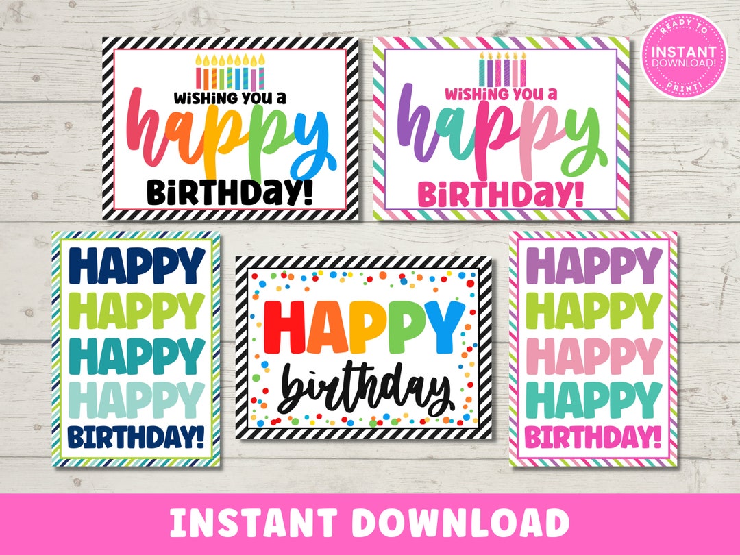 Birthday Card Pack Printable Simple Birthday Cards Rainbow Birthday ...