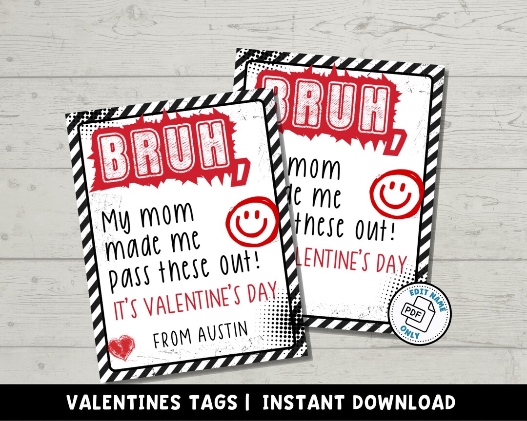 Bruh Valentines Day Cards Printable | Funny Boy Valentines Gift ...