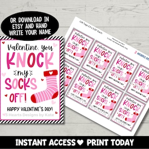 Valentine Sock Tags Printable | Knock My Socks off Class Valentines ...