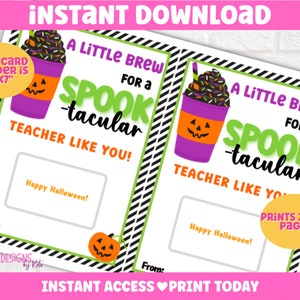 Printable Halloween Teacher Coffee Gift Card Holder | Fall Teacher Gift ...