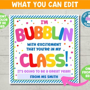 Back to School Gift Tag | Bubbles Gift Tag Gift From Teacher | First ...