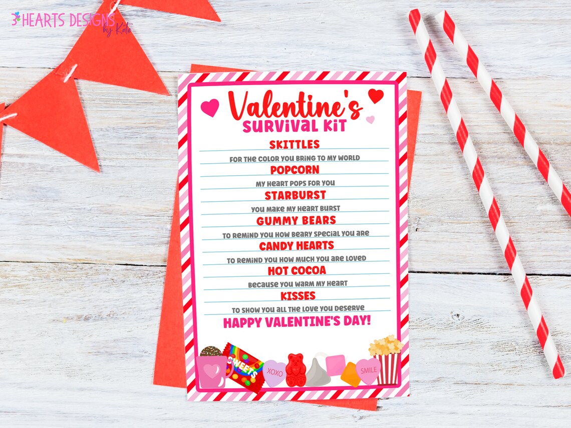Valentine's Survival Kit Printable Valentine Tag - Etsy