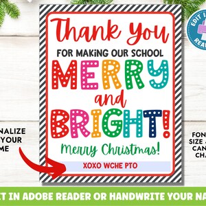 Teacher Appreciation Sign Printable | Christmas Sign Merry and Bright ...
