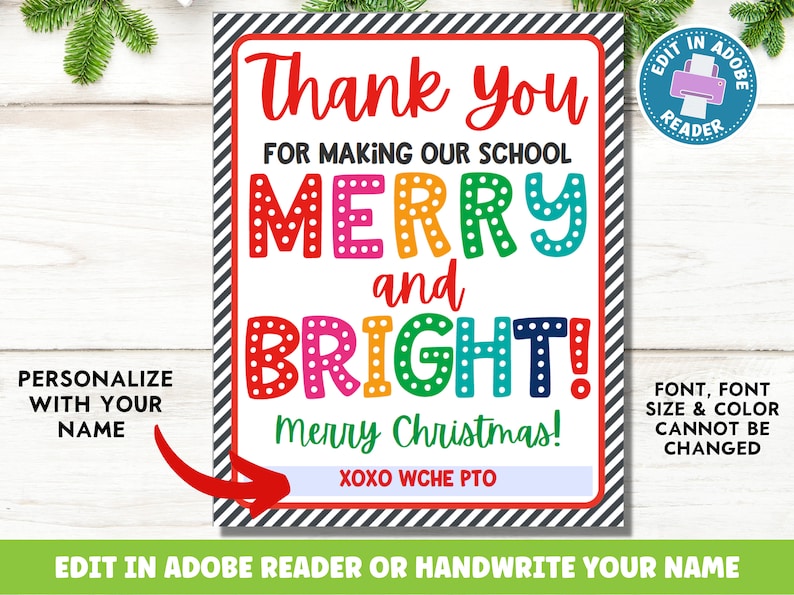 Teacher Appreciation Sign Printable Christmas Sign Merry and - Etsy