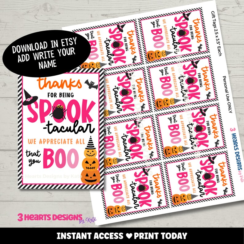Printable Spooktacular Pink Halloween Gift Tags for Appreciation ...