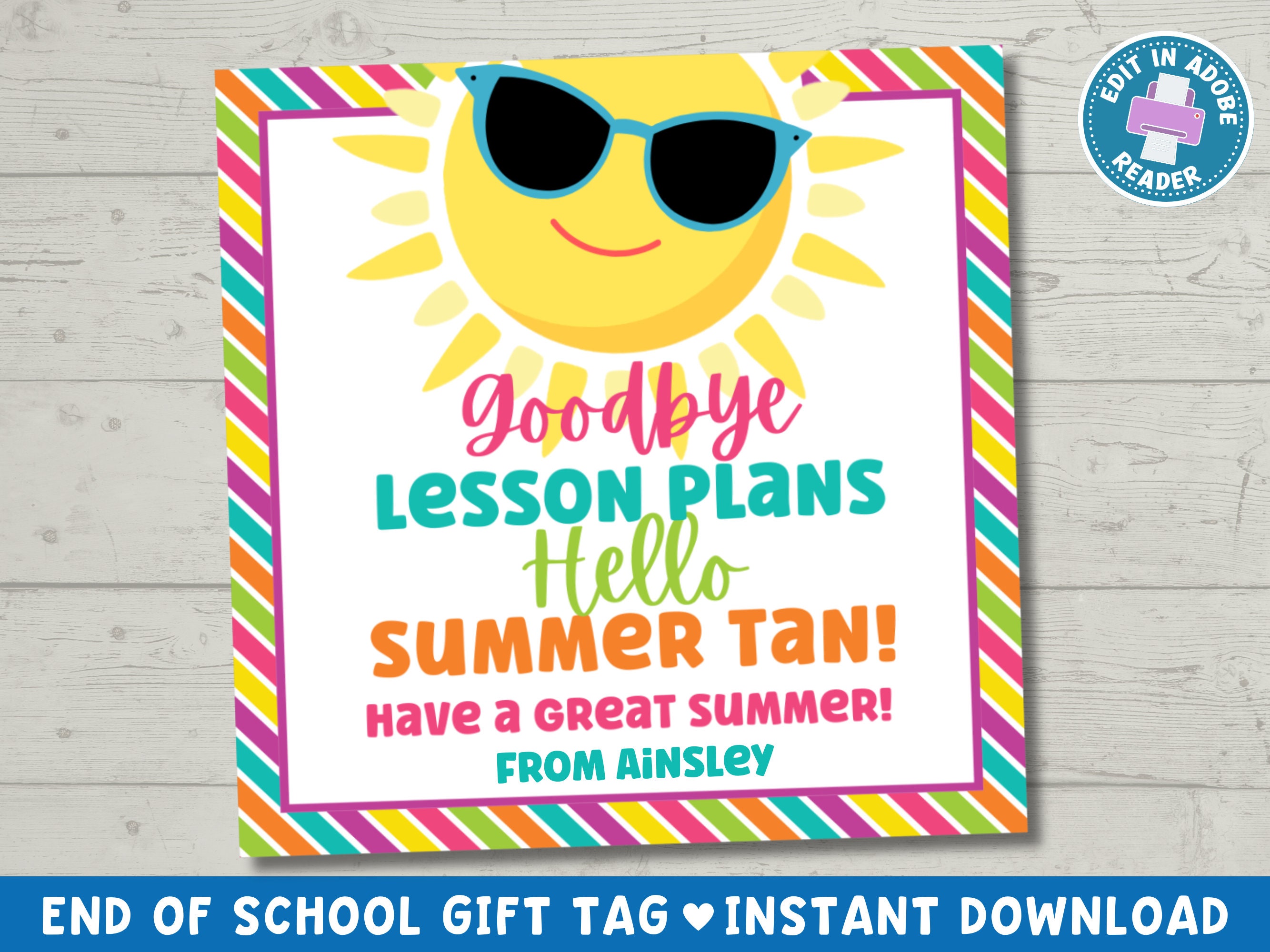 End of Year Teacher Appreciation Gift Tag: Summer Tan, Editable ...