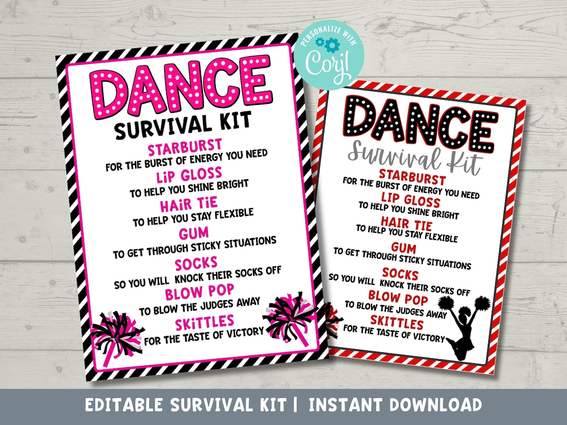 Dance Competition Survival Kit Printable - Editable Good Luck Gift for ...