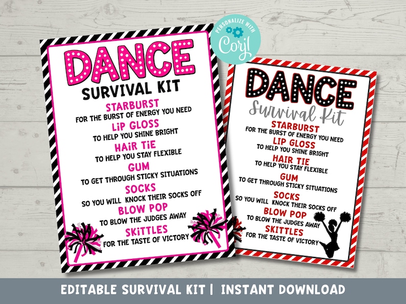 Dance Competition Survival Kit Printable - Editable Good Luck Gift for ...