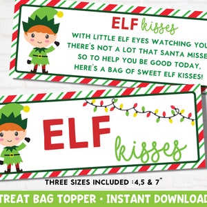 Elf Kisses Treat Bag Topper Christmas Sweets Goody Bag Tags Class Gift ...