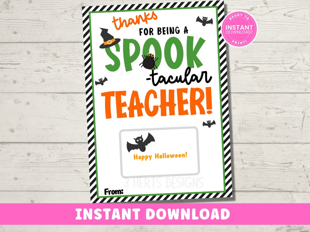 Halloween Teacher Gift Card Holder Printable Fall Teacher - Etsy