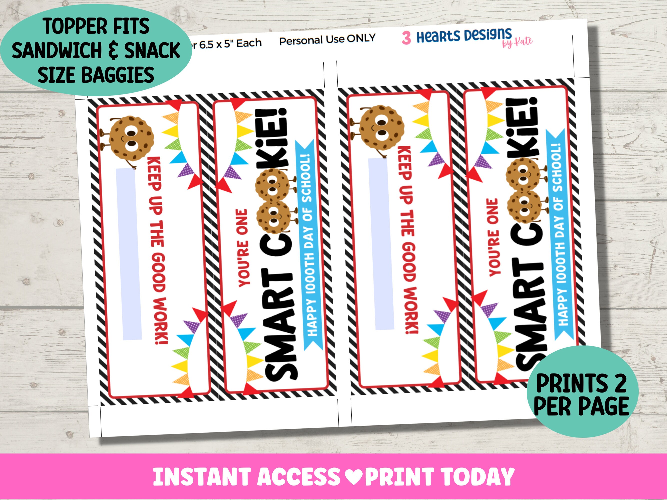 1000 Days of School Treat Bag Topper Printable 5th Grade - Etsy