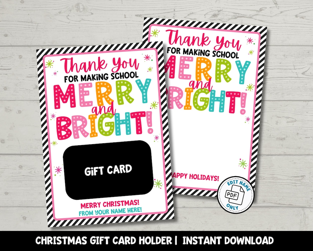 Pink Christmas Teacher Gift Card Holder Printable Holiday Card for ...