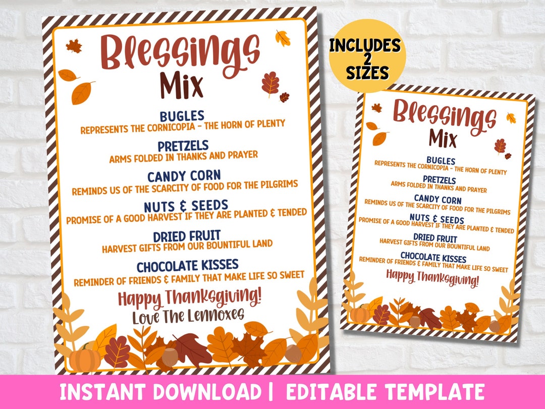 Thanksgiving Blessings Mix Tag for Appreciation - Fall Trail Mix ...