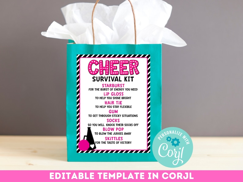 Editable Cheer Survival Kit Printable for Dance Cheer Team Gifts Goodie ...