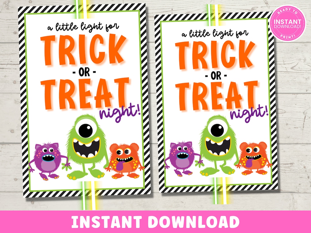 Halloween Glow Stick Tags Printable for Trick or Treat Night Party - Etsy
