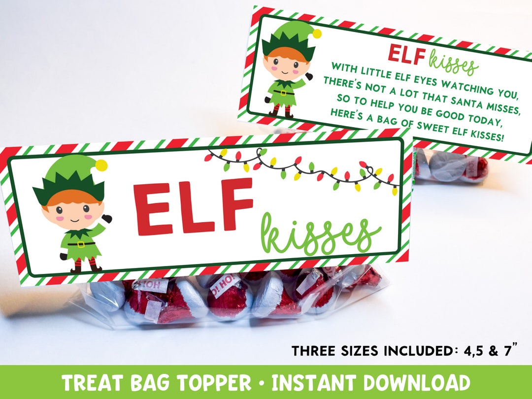 Elf Kisses Treat Bag Topper: Christmas Goody Bag Tags | Instant ...