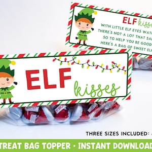 Elf Kisses Treat Bag Topper | Christmas Sweets Goody Bag Tags | Class ...