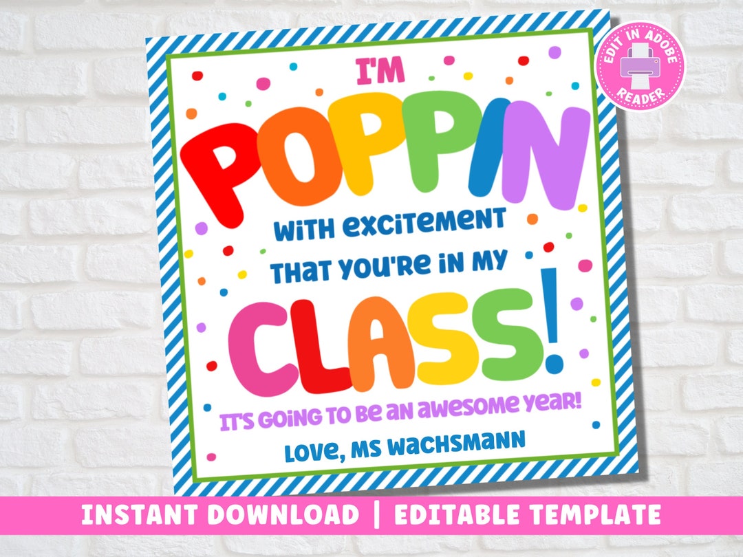 Back to School Gift Tag | Popping With Excitement | First Day of School ...