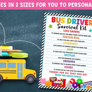 Bus Driver Survival Kit Printable Tags for Appreciation Gifts | Instant ...