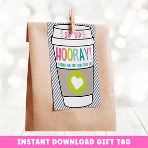 Teacher Coffee Gift Tag: Sip Sip Hooray, Editable | Instant Download ...