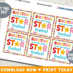 Printable Star Teacher Appreciation Gift Tag | Instant Download for ...