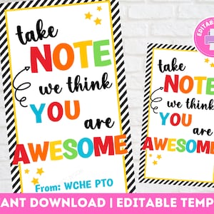 Teacher Gift Tag | Take Note You Are Awesome Gift Tag | Thank You ...