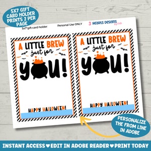 Printable Halloween Coffee Gift Card Holder for Staff, Team, Teacher ...