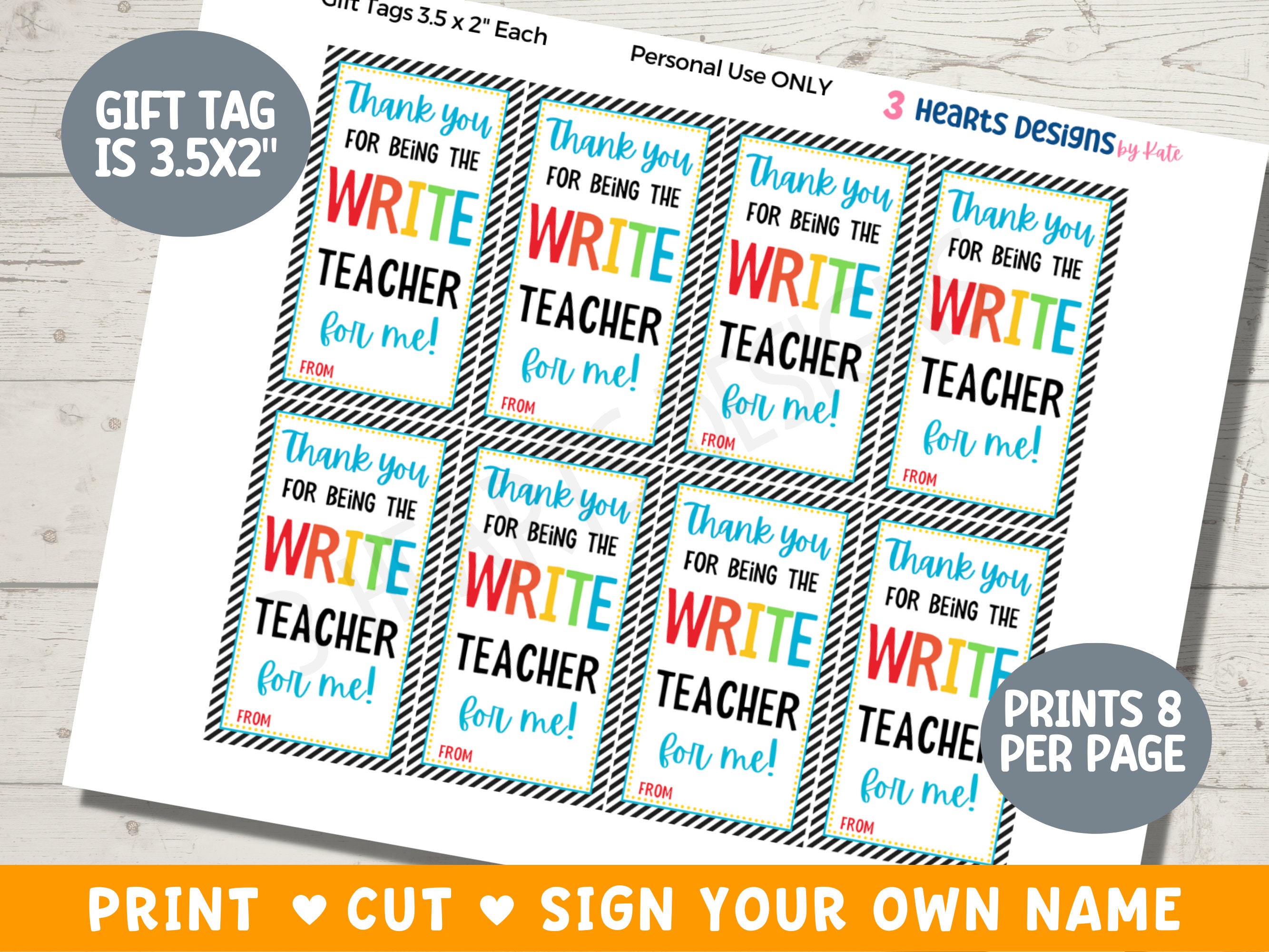 Teacher Appreciation Gift Tag: "write" Teacher Thank You | Instant ...