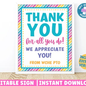 Printable Thank You Sign for Teacher Appreciation, Employee Gratitude ...