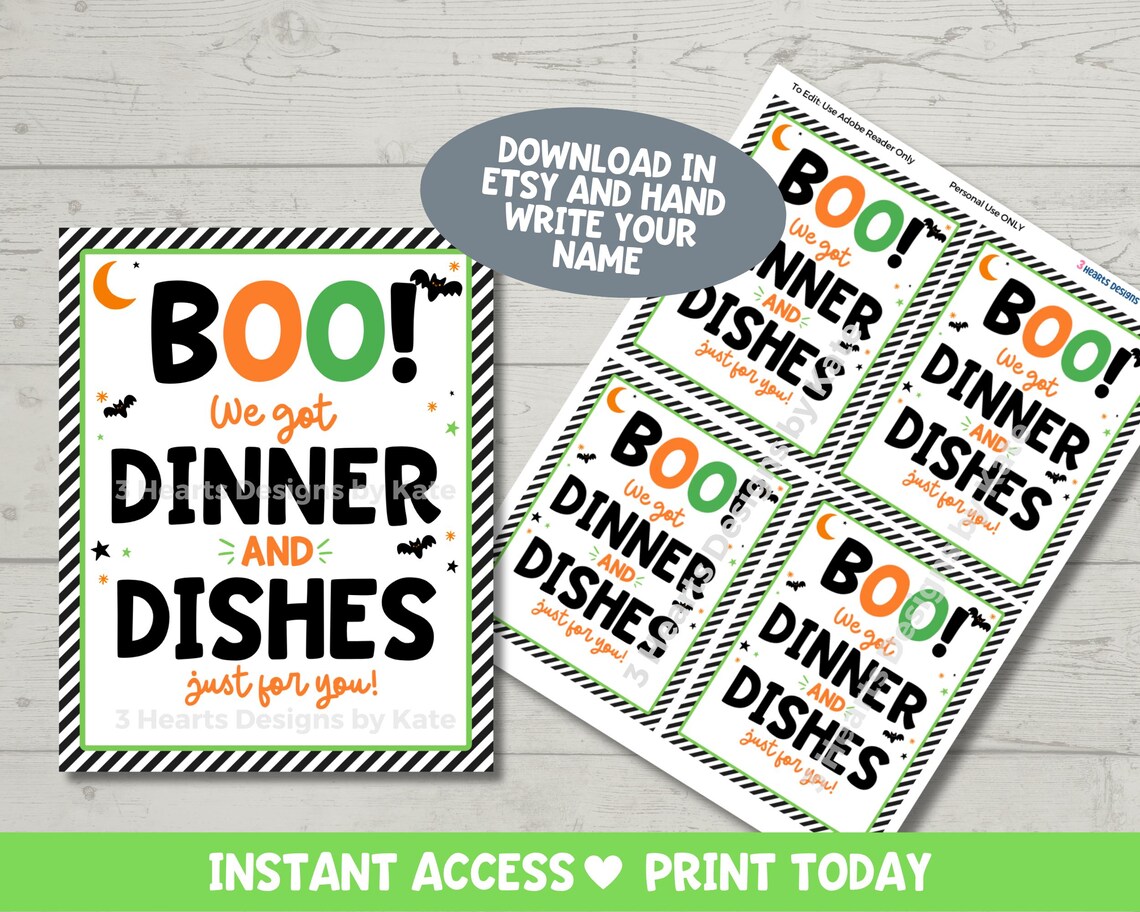 Halloween Dinner and Dishes Gift Tag Printable | Instant Download PDF ...