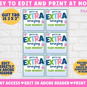 Team Appreciation Gift Tag Printable Employee Appreciation Gum Tag Team ...