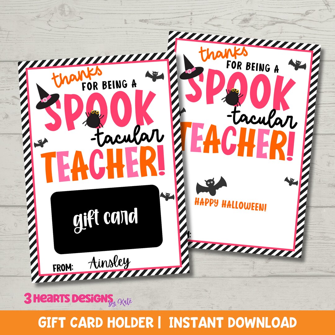 Printable Pink Halloween Teacher Appreciation Gift Card Holder ...