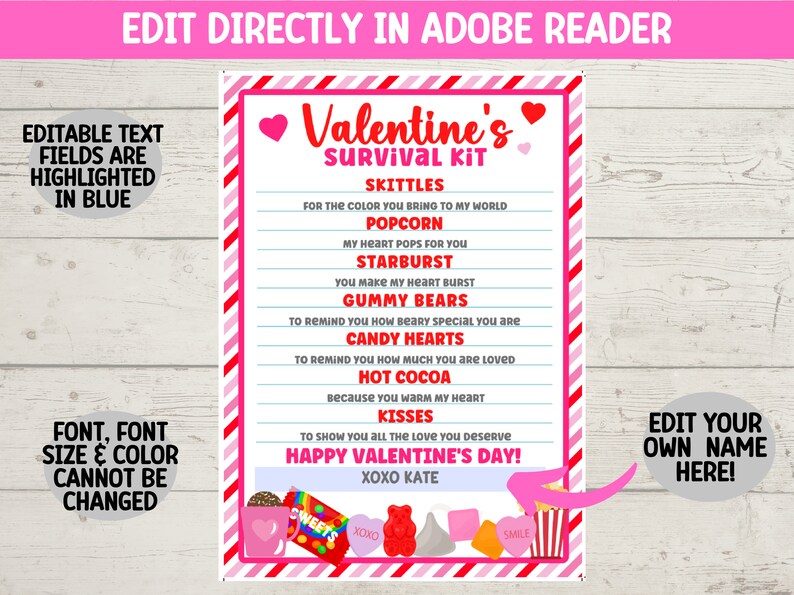 Valentine's Survival Kit Printable Valentine Tag - Etsy